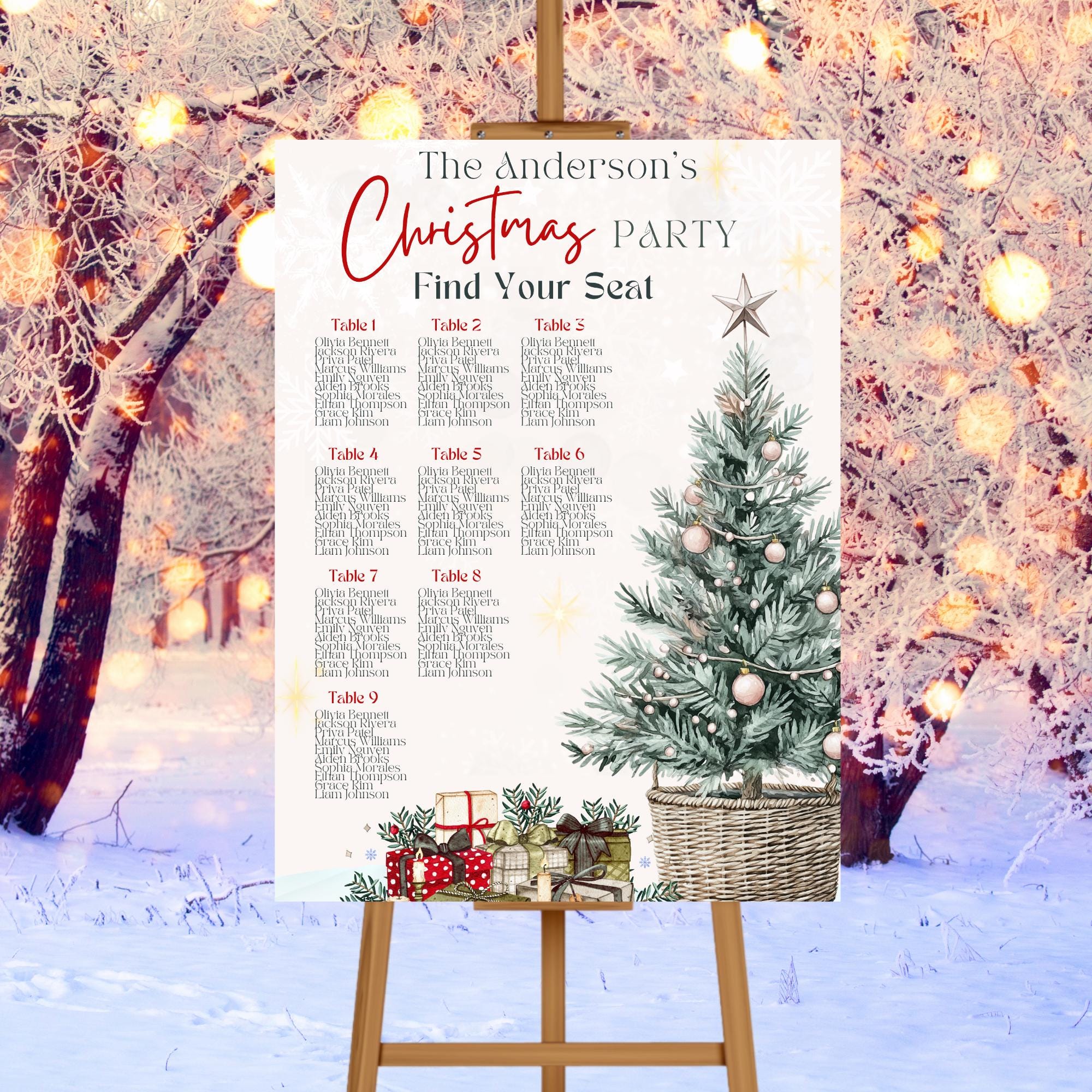 Editable Christmas Tree in a Basket Christmas Party Seating Chart ...