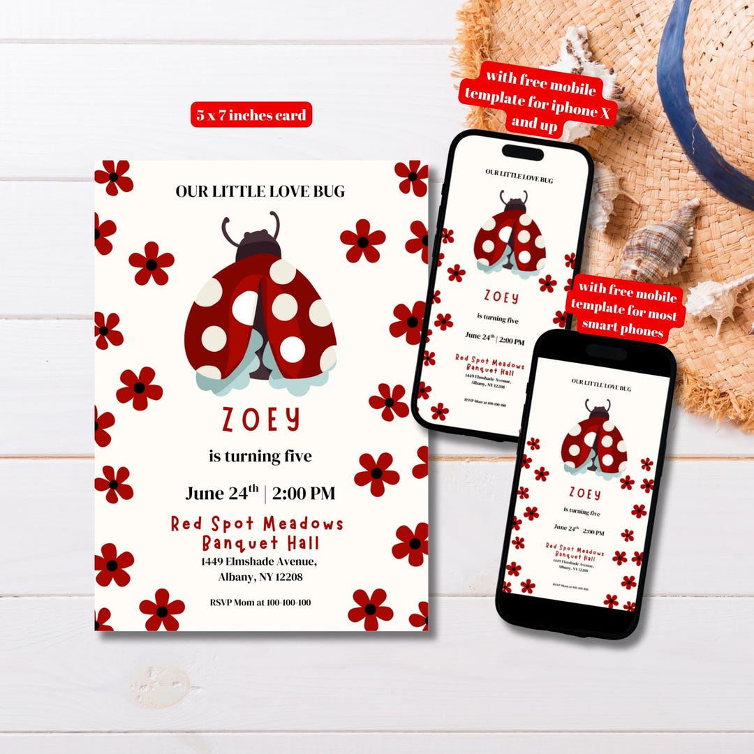 Editable Ladybug Birthday Party Invitation Template, Printable Our ...