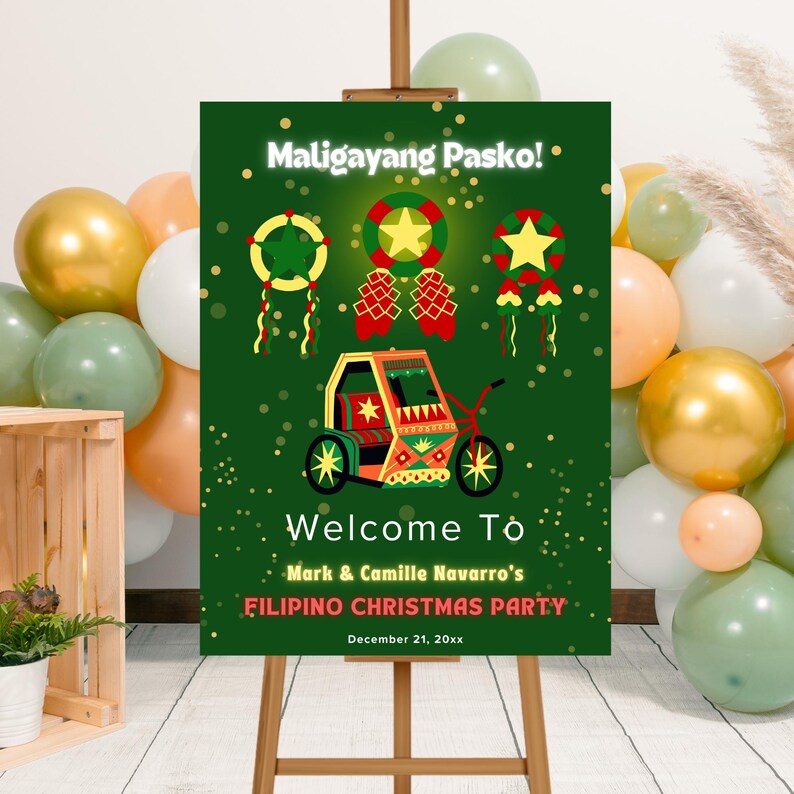 Editable Paskong Pinoy Filipino Christmas Party Welcome Sign Template ...
