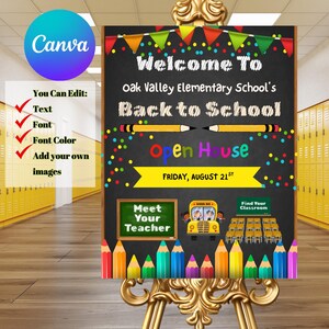 Editable Back to School Open House Welcome Sign Template, Printable ...