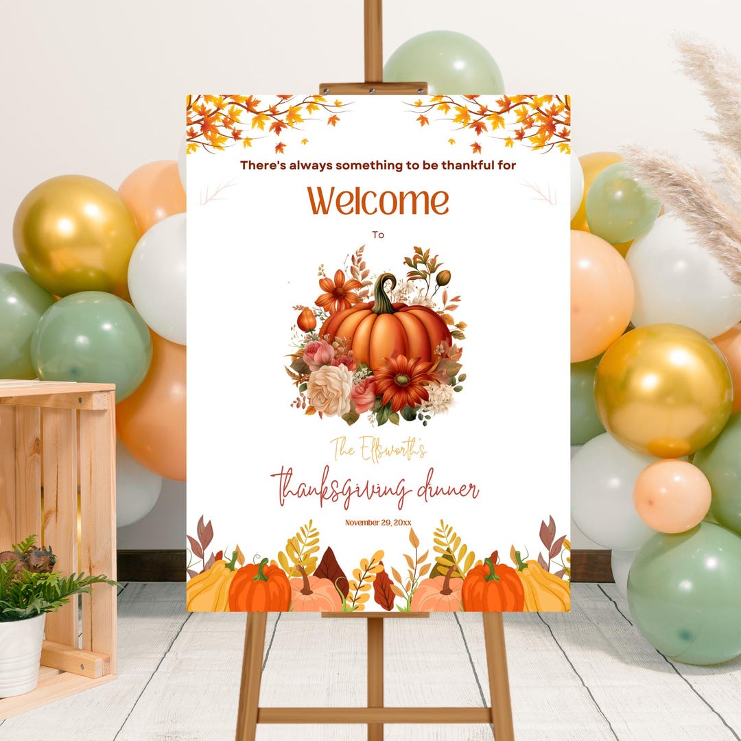 Editable Floral Pumpkin Thanksgiving Welcome Sign Template, Printable ...