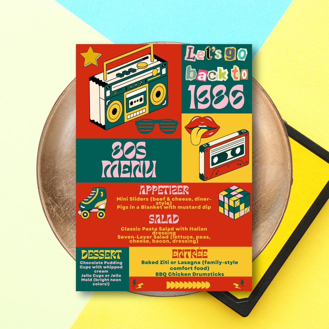 Editable 1980s Birthday Menu Template, Printable Born 1986 Forty Retro ...