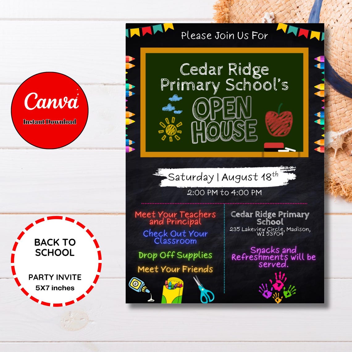 Editable Chalkboard Back to School Open House Invitation Template ...