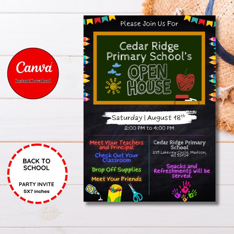 Editable Chalkboard Back to School Open House Invitation Template ...