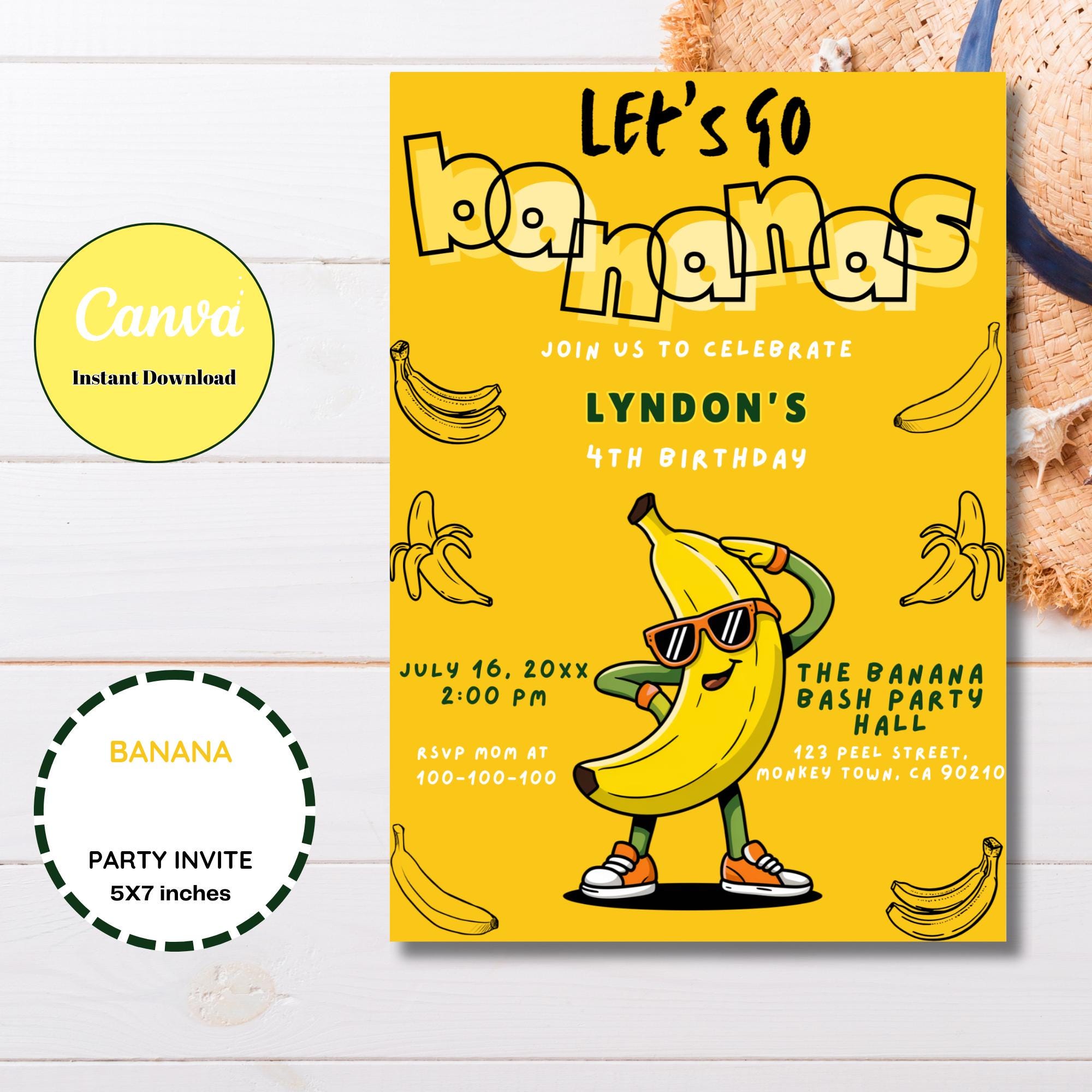 Editable Let's Go Bananas Birthday Invitation Template, Printable Fruit ...