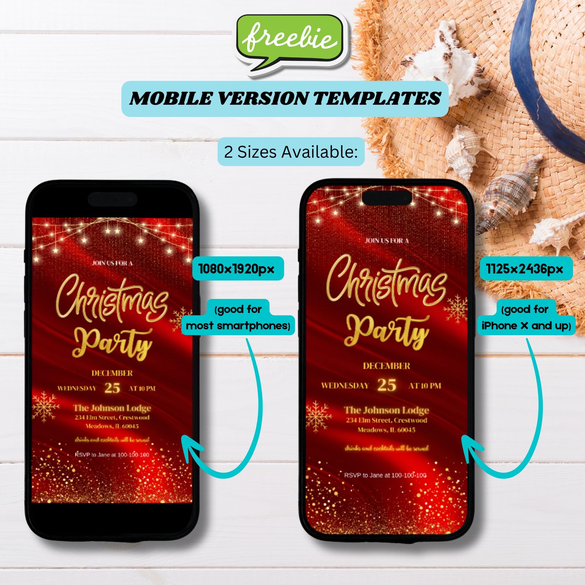 Editable Red and Gold Christmas Party Invitation Template, Elegant Red ...