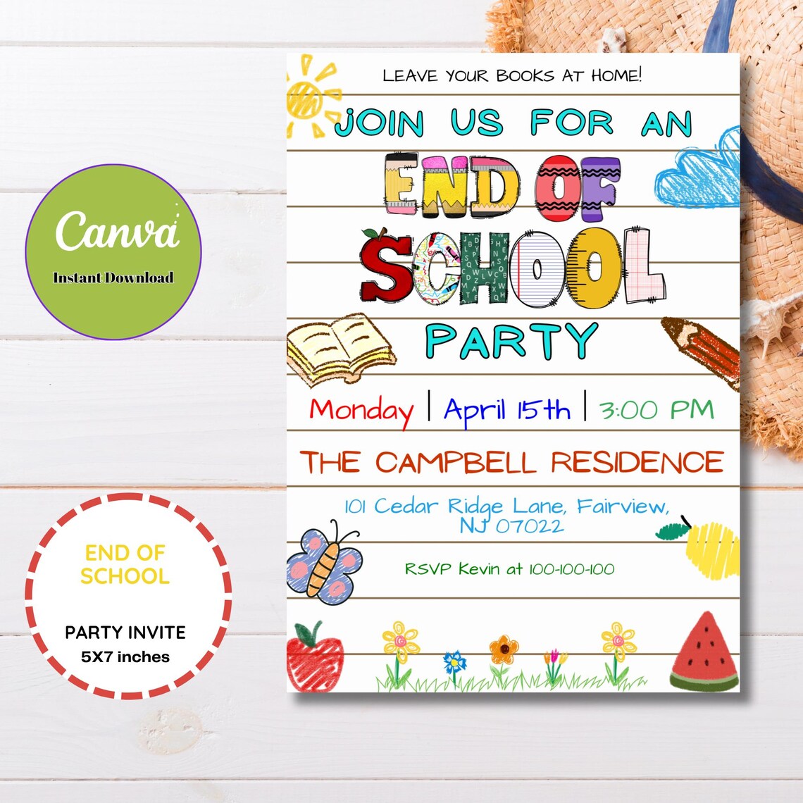 Editable End of School Party Invitation Template, Printable Kids Summer ...