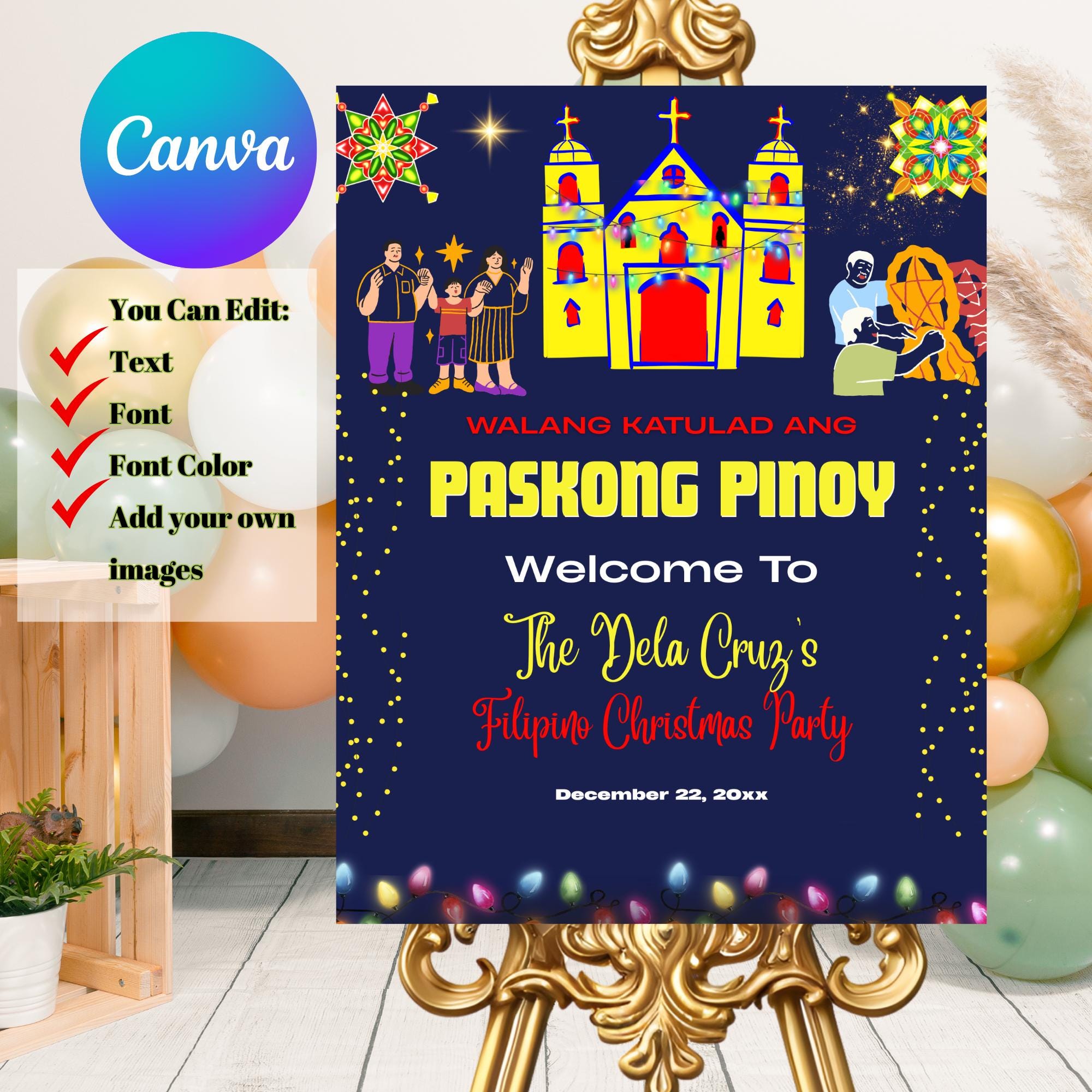 Editable Pinoy Simbang Gabi Christmas Welcome Sign Template, Printable ...