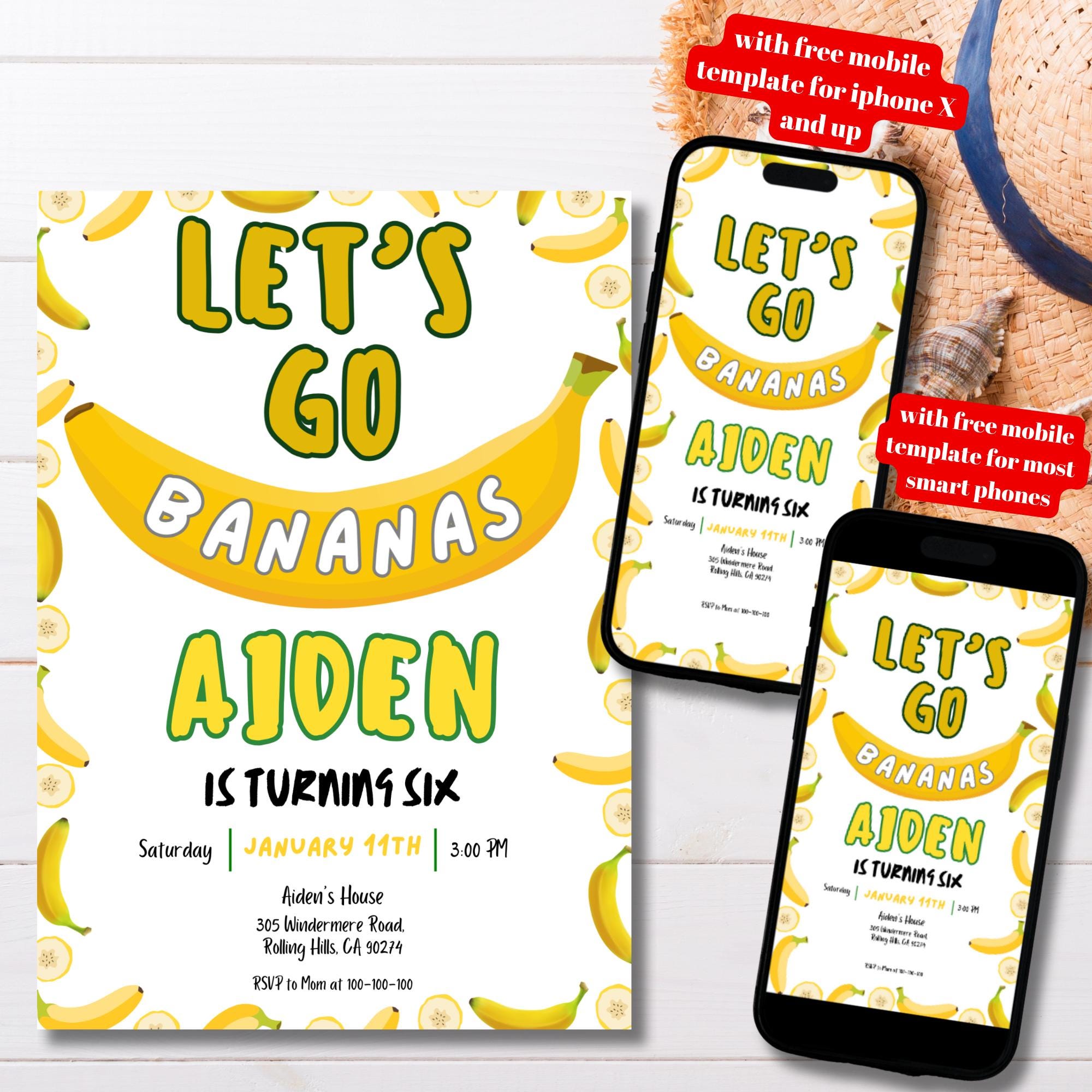 Editable Let's Go Bananas Birthday Invitation Template, Printable ...
