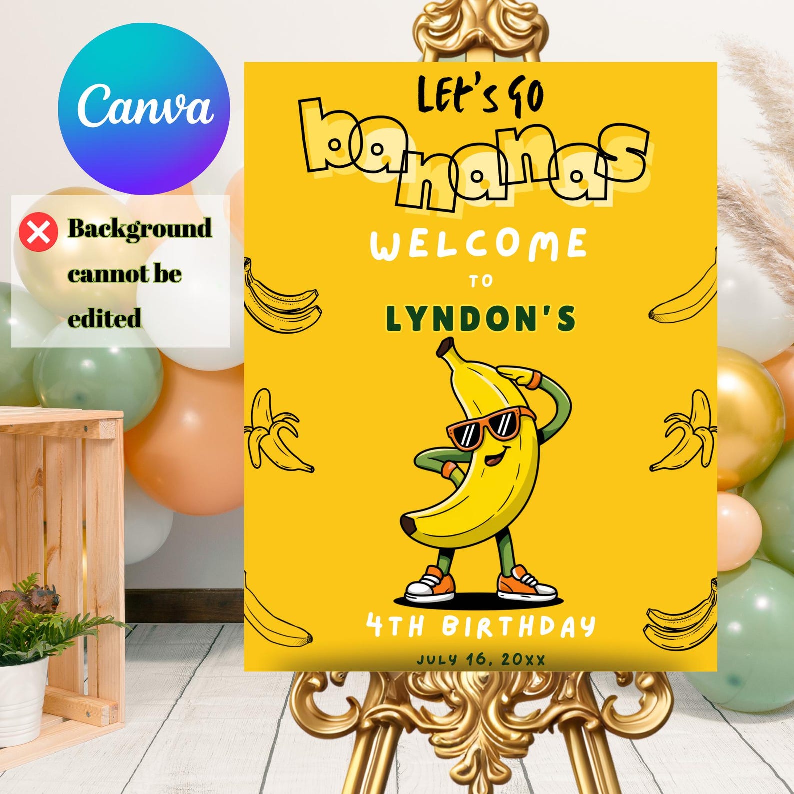 Editable Let's Go Bananas Birthday Party Welcome Sign Template ...