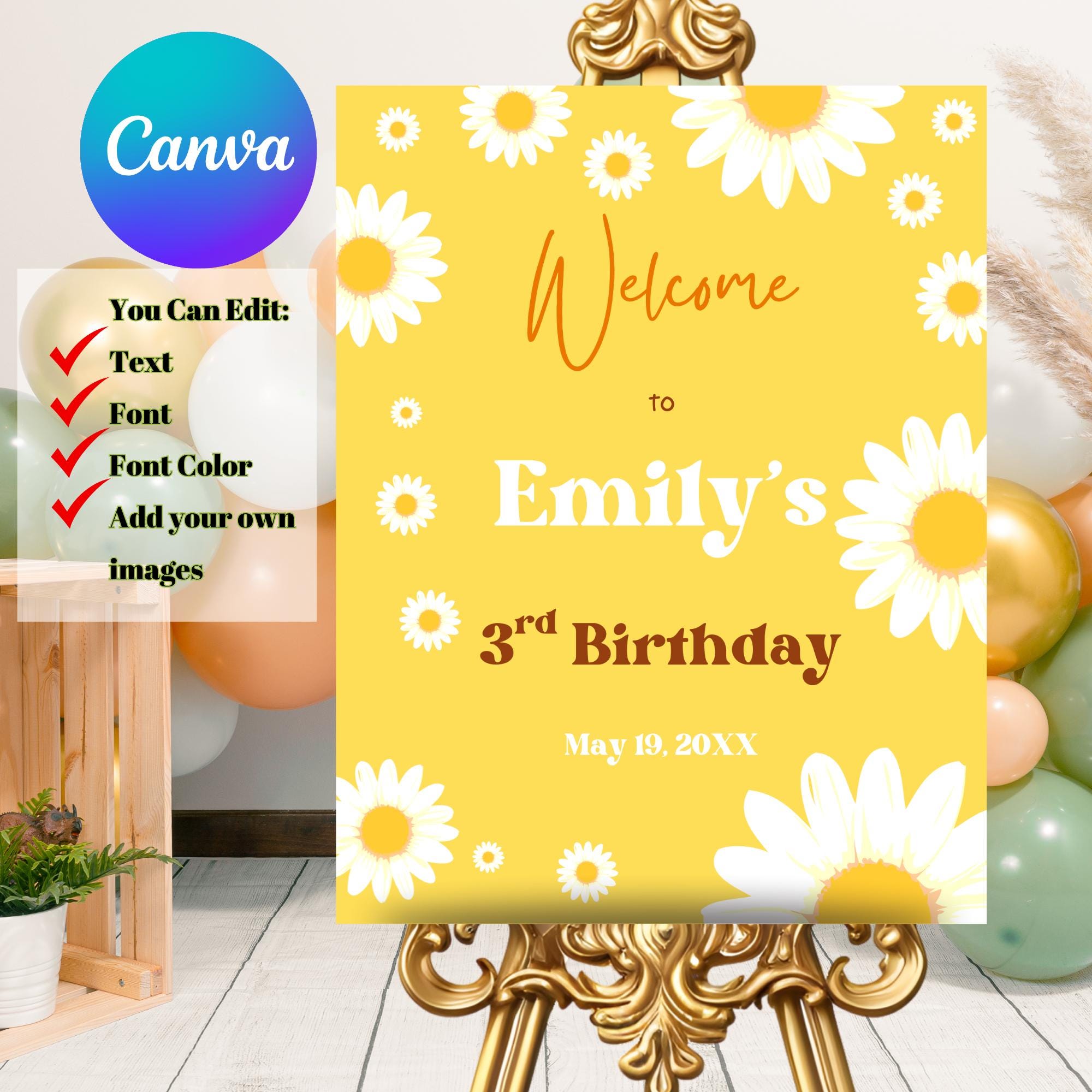 Editable Daisy Birthday Decoration Template, Printable Daisy Birthday ...