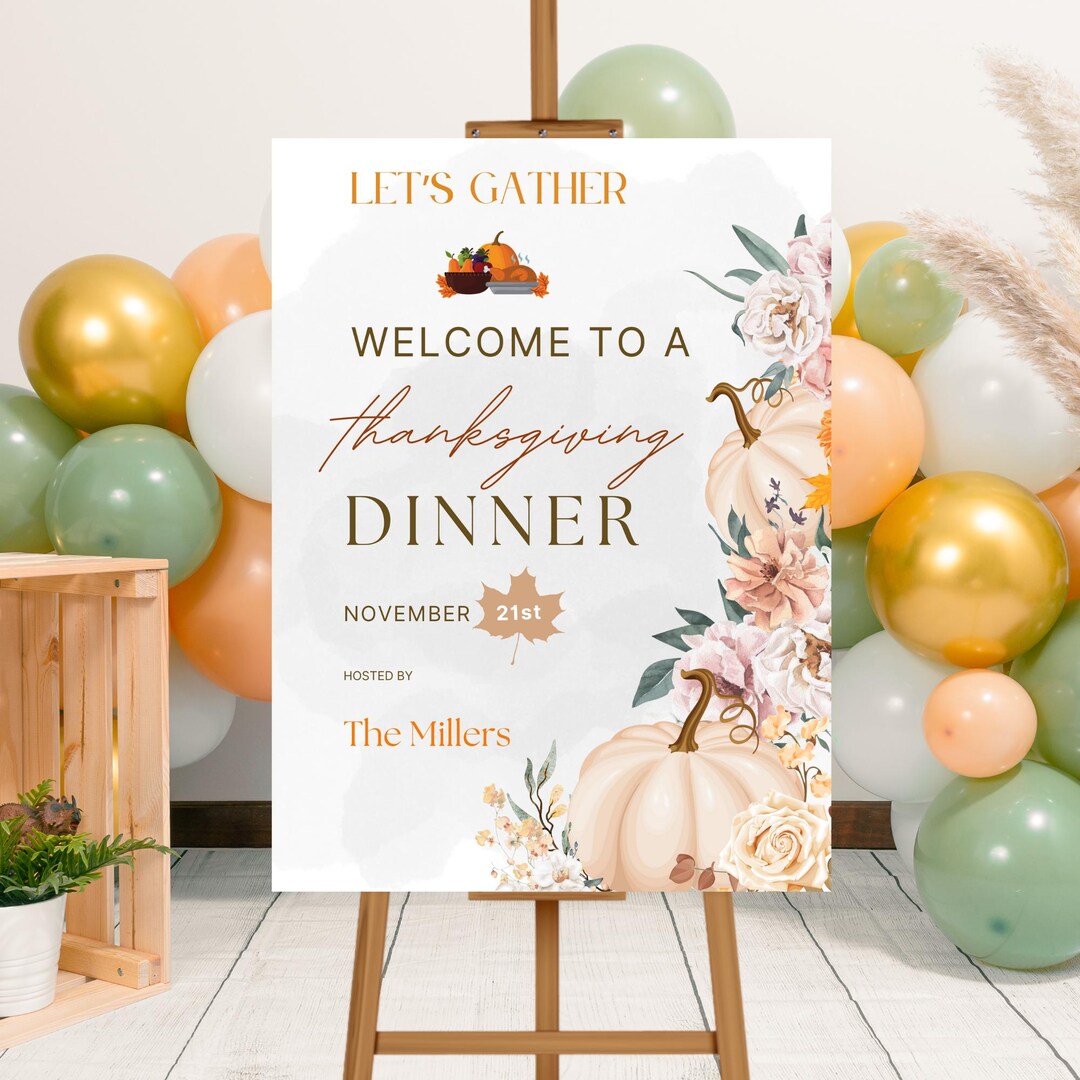 Editable Let's Gather Thanksgiving Dinner Welcome Sign Template ...