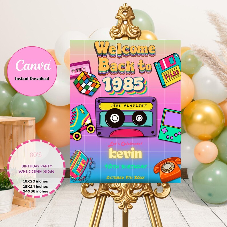Editable Welcome Back to 1985 Cassette Tape Birthday Party Welcome Sign ...