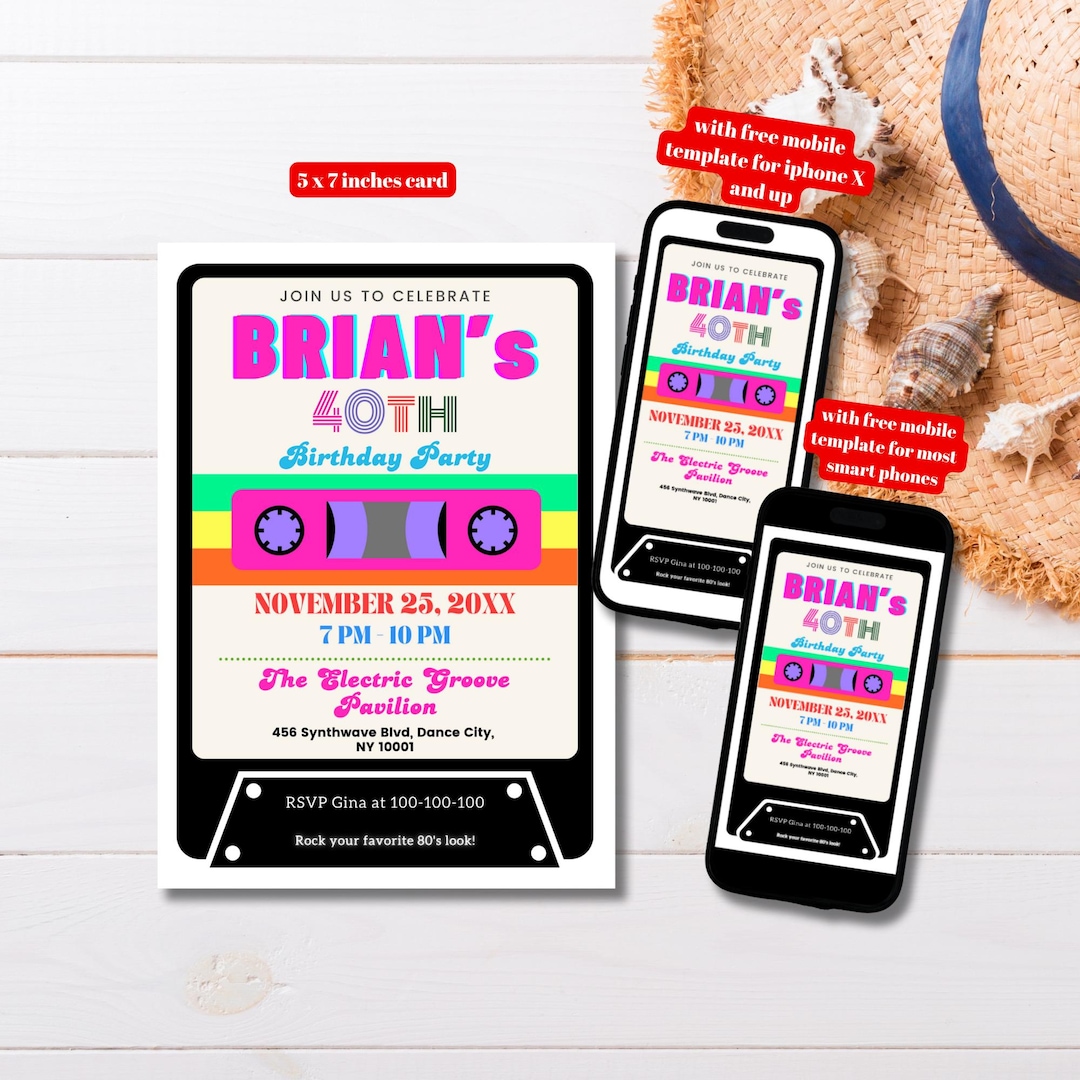 Editable Mixed Tapes 80's Birthday Party Invitation Template, Printable ...