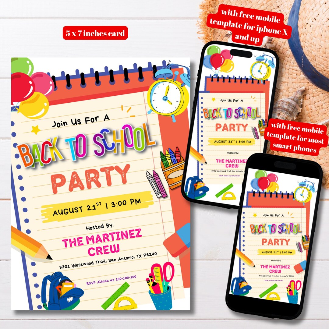 Editable Back to School Party Invitation, Printable Back to School Bash ...