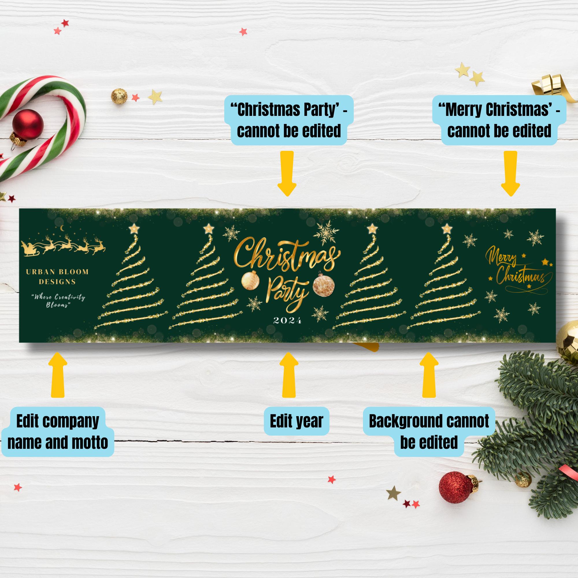 Editable Christmas Water Bottle Label Template, Elegant Emerald Green ...