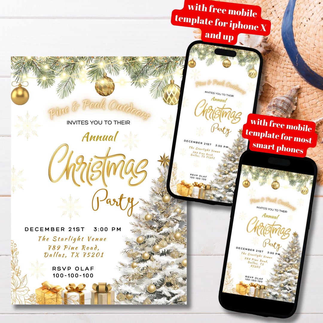 Editable Gold Christmas Party Invitation, Corporate Christmas Party ...