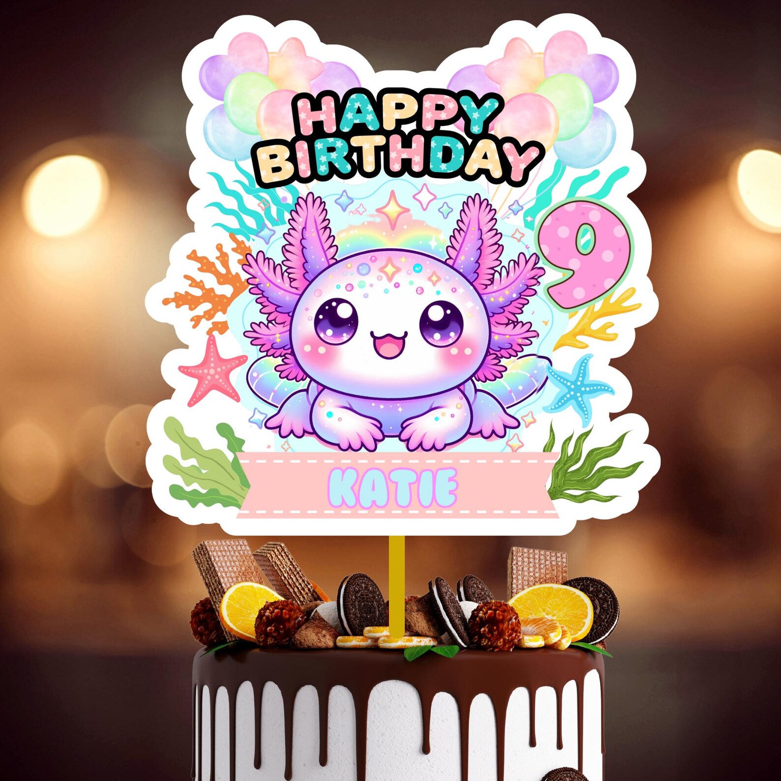 Personalized Axolotl Cake Topper, Custom Axolotl Cake Topper, Printable ...