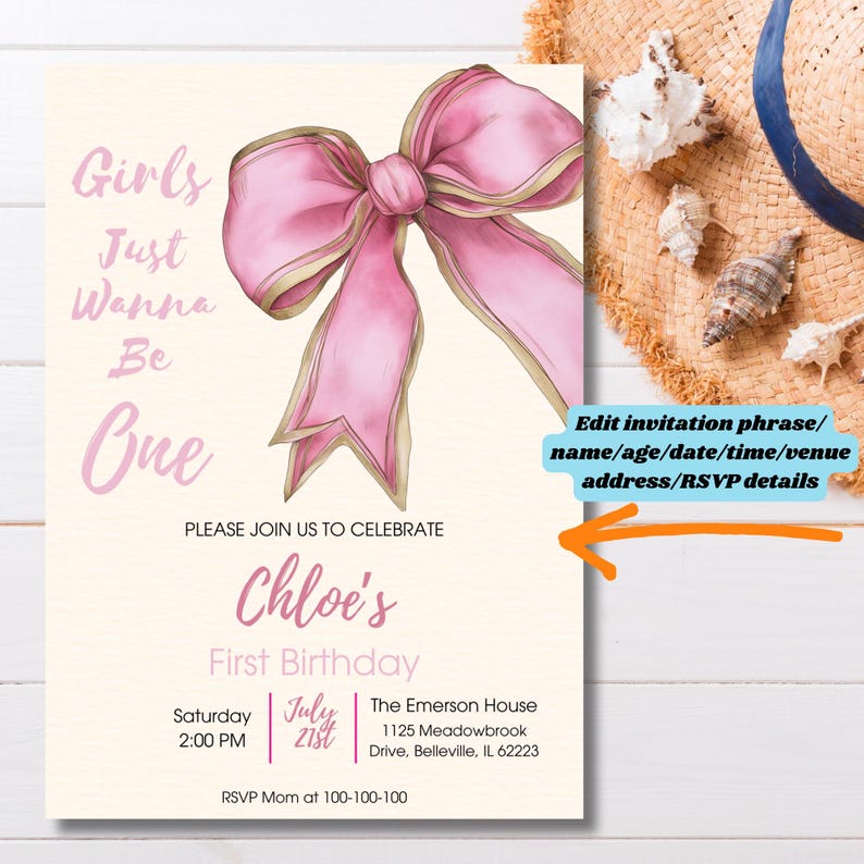 Editable Girls Just Wanna Be One Birthday Invitation Template ...