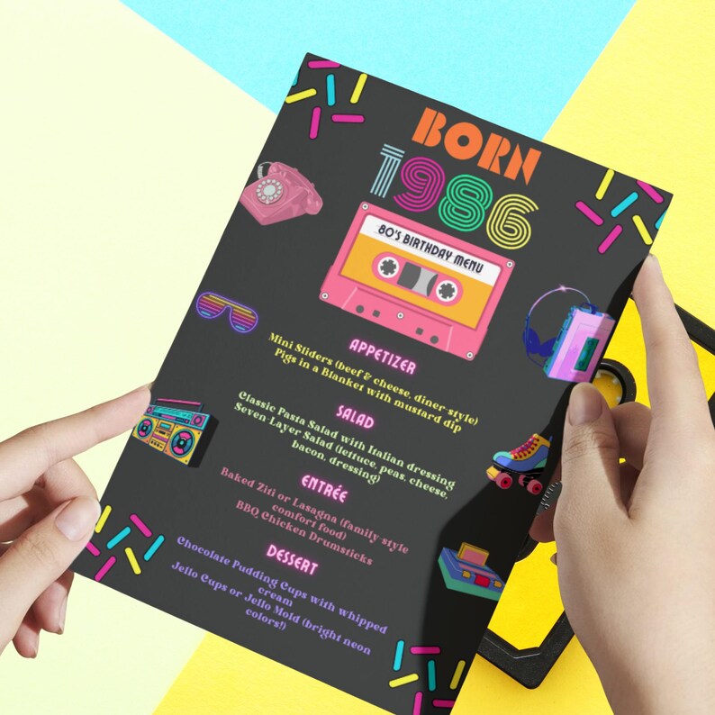 Editable 1980s Birthday Menu Template, Printable Retro Born 1986 ...