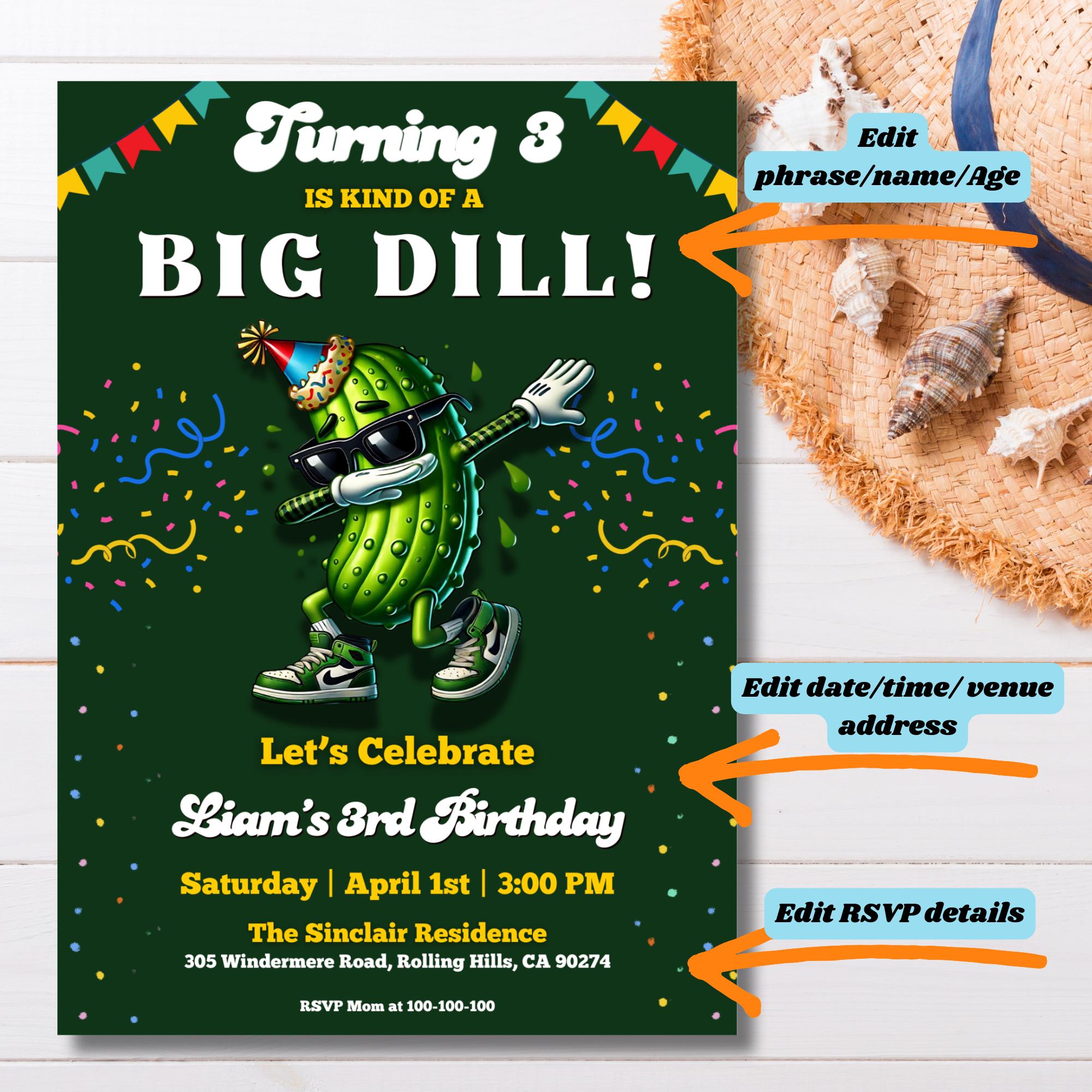 Editable It's A Big Dill Pickle Birthday Party Invitation Template ...
