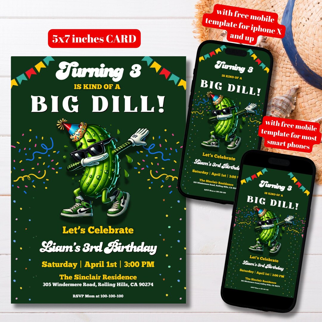 Editable It's A Big Dill Pickle Birthday Party Invitation Template ...