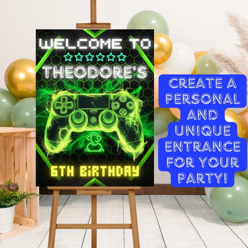 Editable Game Controller Birthday Party Welcome Sign Template ...