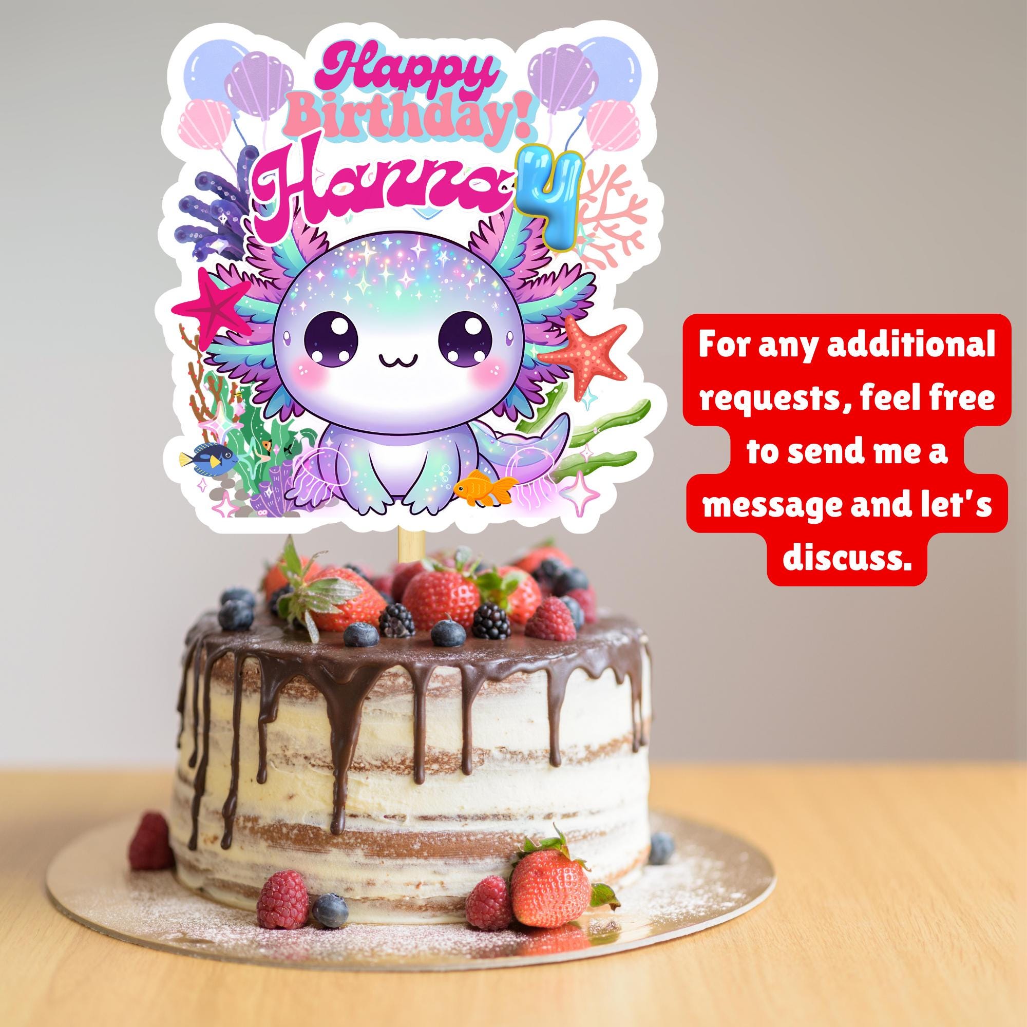 Customizable Axolotl Birthday Cake Topper, Personalized Axolotl ...