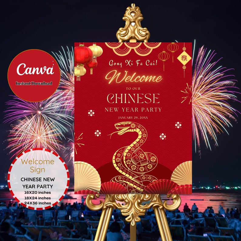 Editable Chinese New Year Party Welcome Sign Template, Printable Year ...