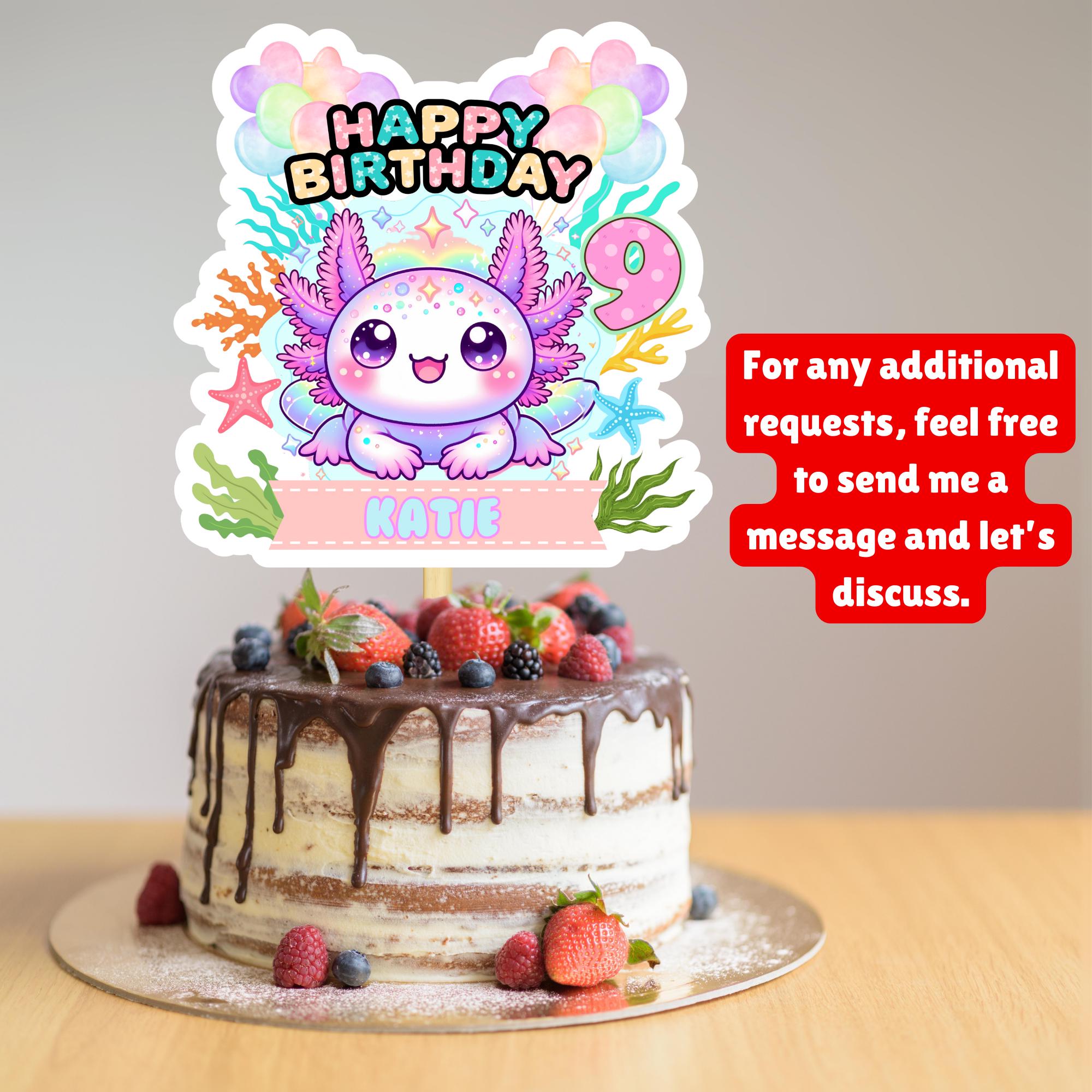 Personalized Axolotl Cake Topper, Custom Axolotl Cake Topper, Printable ...