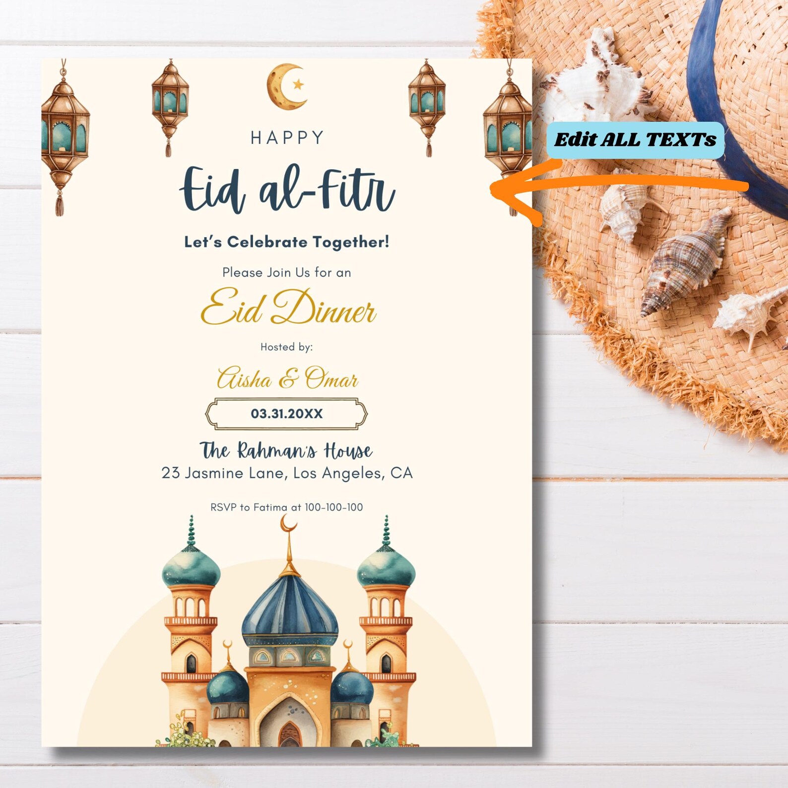 Editable Eid Al-fitr Party Invitation Template, Printable Ramadan ...