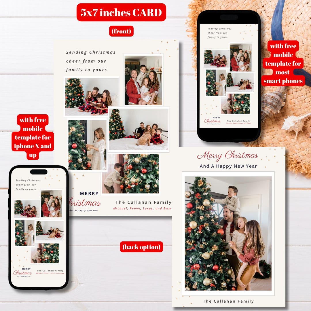 Editable Christmas Photo Collage Card Template, Printable Holiday Card ...