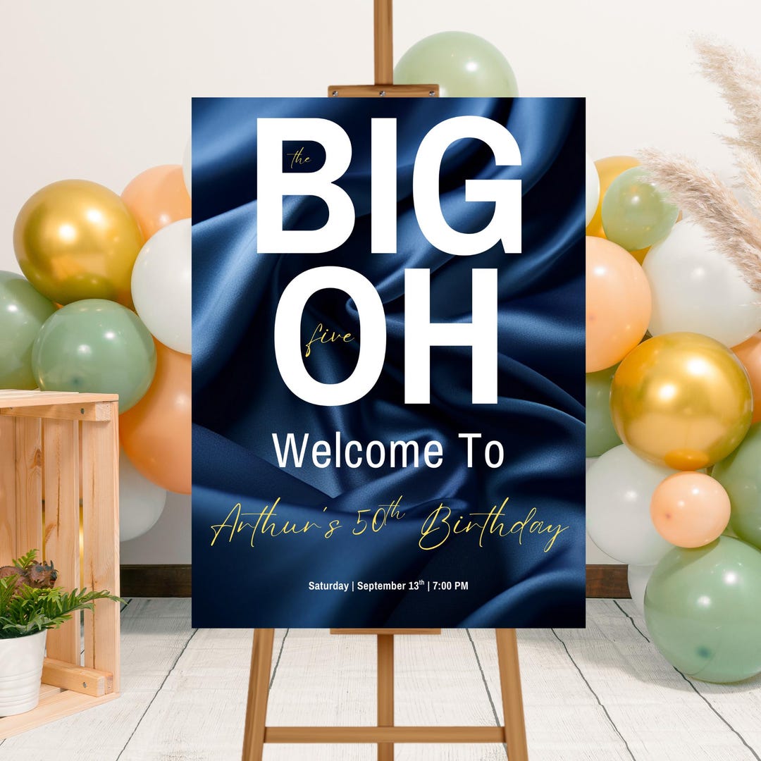Editable the Big Five Oh Navy Blue 50th Birthday Party Welcome Sign ...