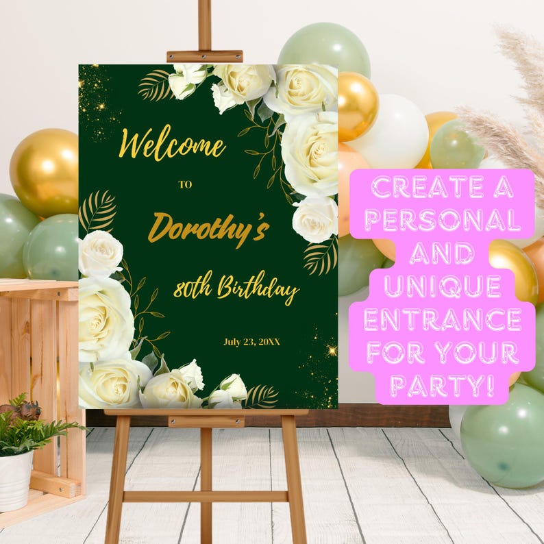 Editable 80th Birthday Welcome Sign Template, Printable 80th Birthday ...