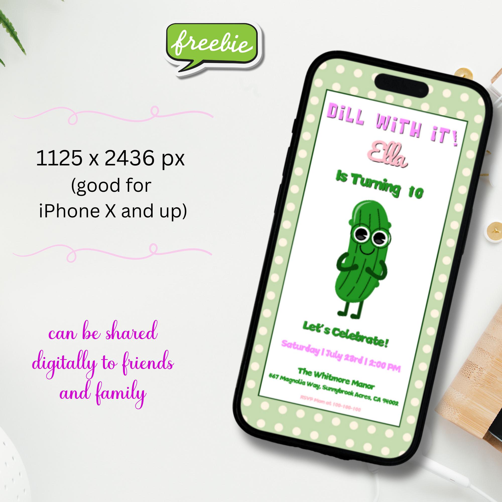 Editable Dill With It Pickle Birthday Party Invitation Template ...