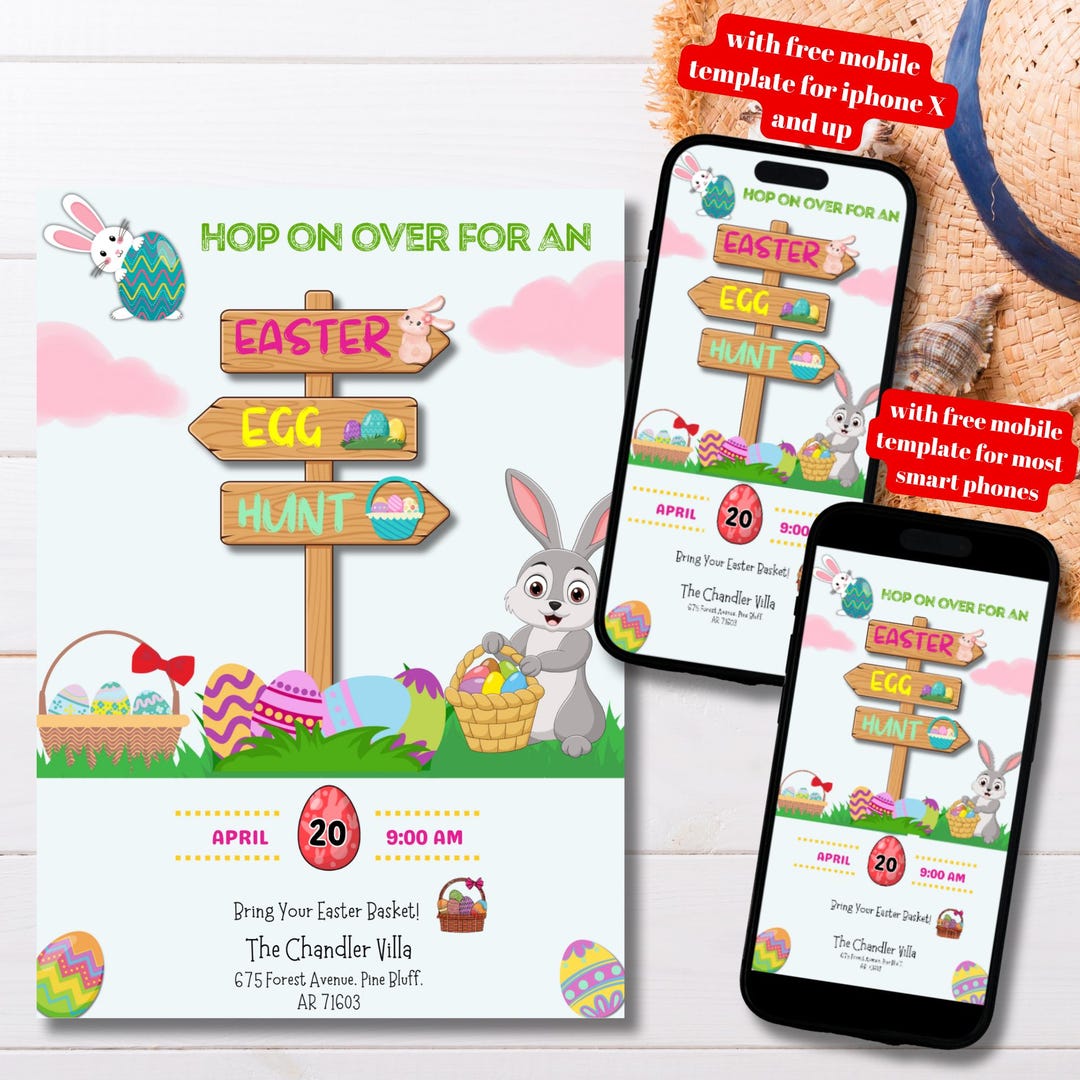 Editable Easter Egg Hunt Invitation Template, Printable Easter Party ...