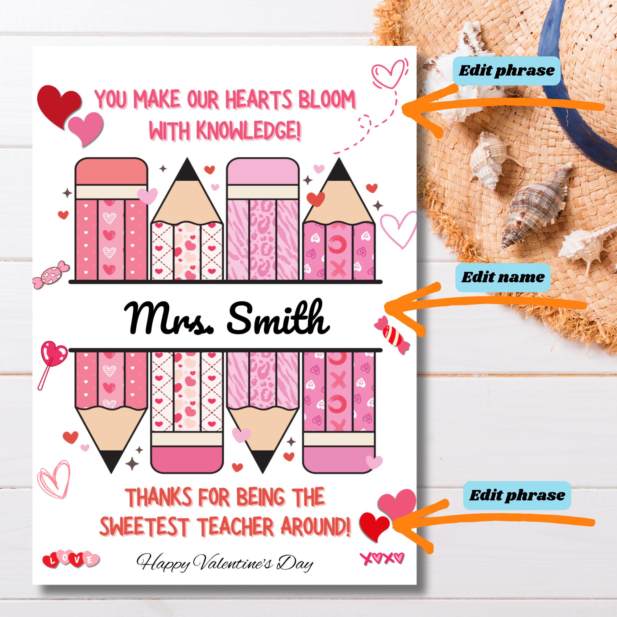 Editable Valentine's Day 5x7 Card for Teachers Template, Custom Teacher ...