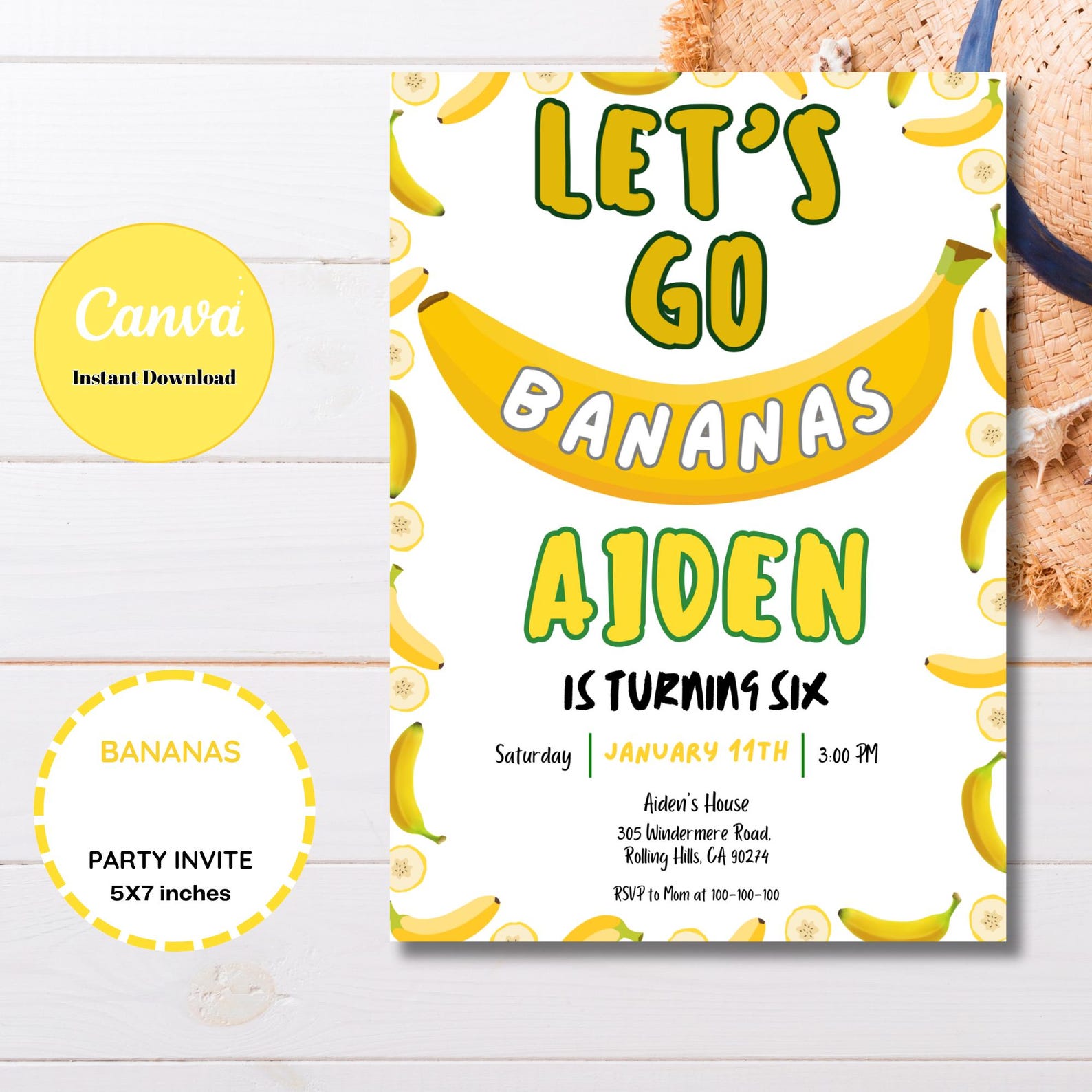 Editable Let's Go Bananas Birthday Invitation Template, Printable ...