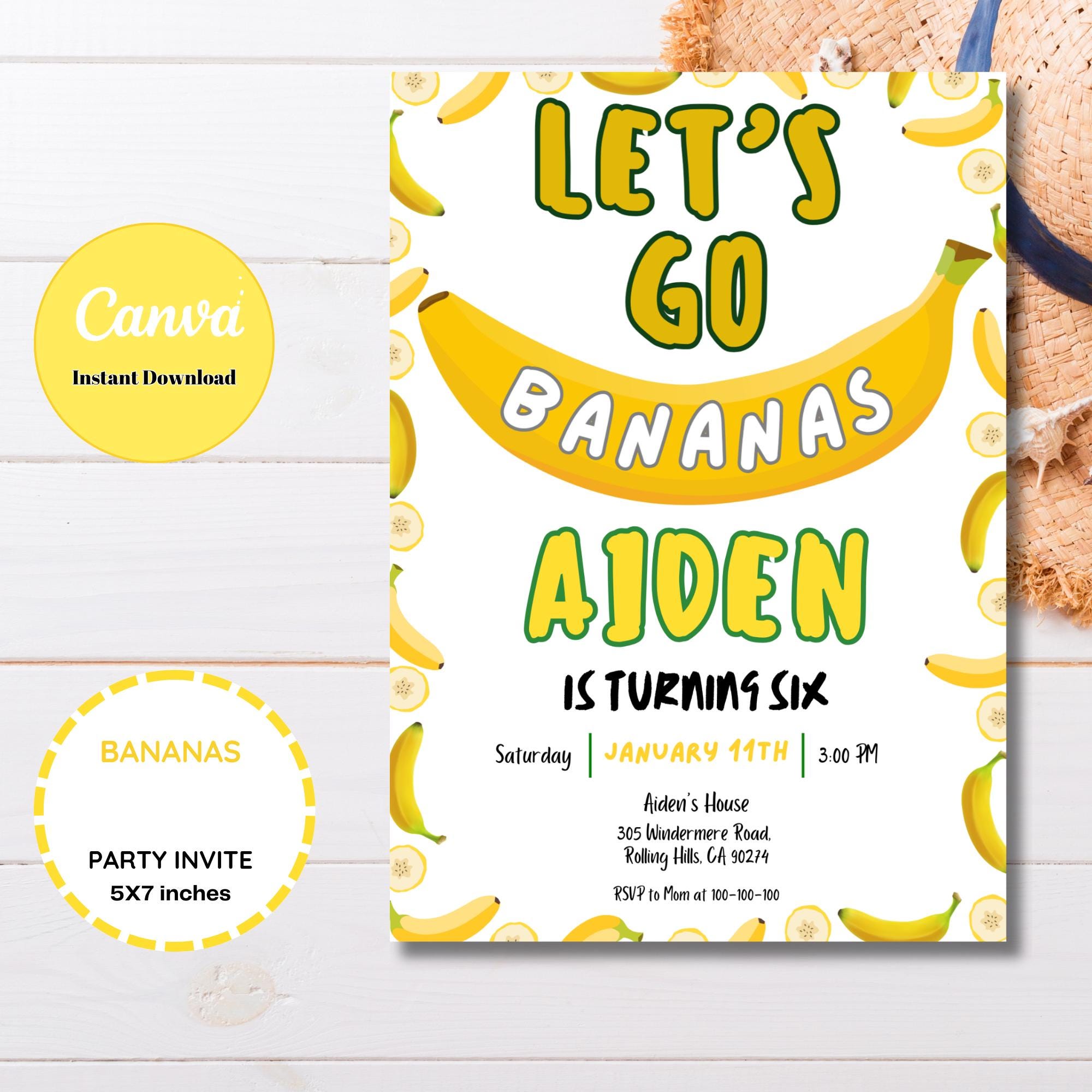 Editable Let's Go Bananas Birthday Invitation Template, Printable ...