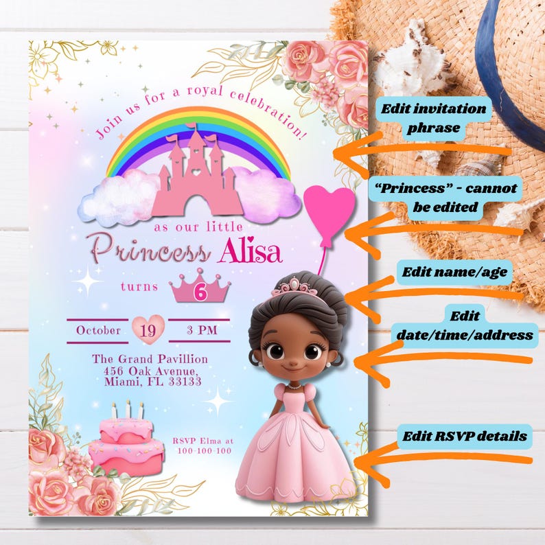 Editable Black Princess Birthday Invitation Template, Printable African ...