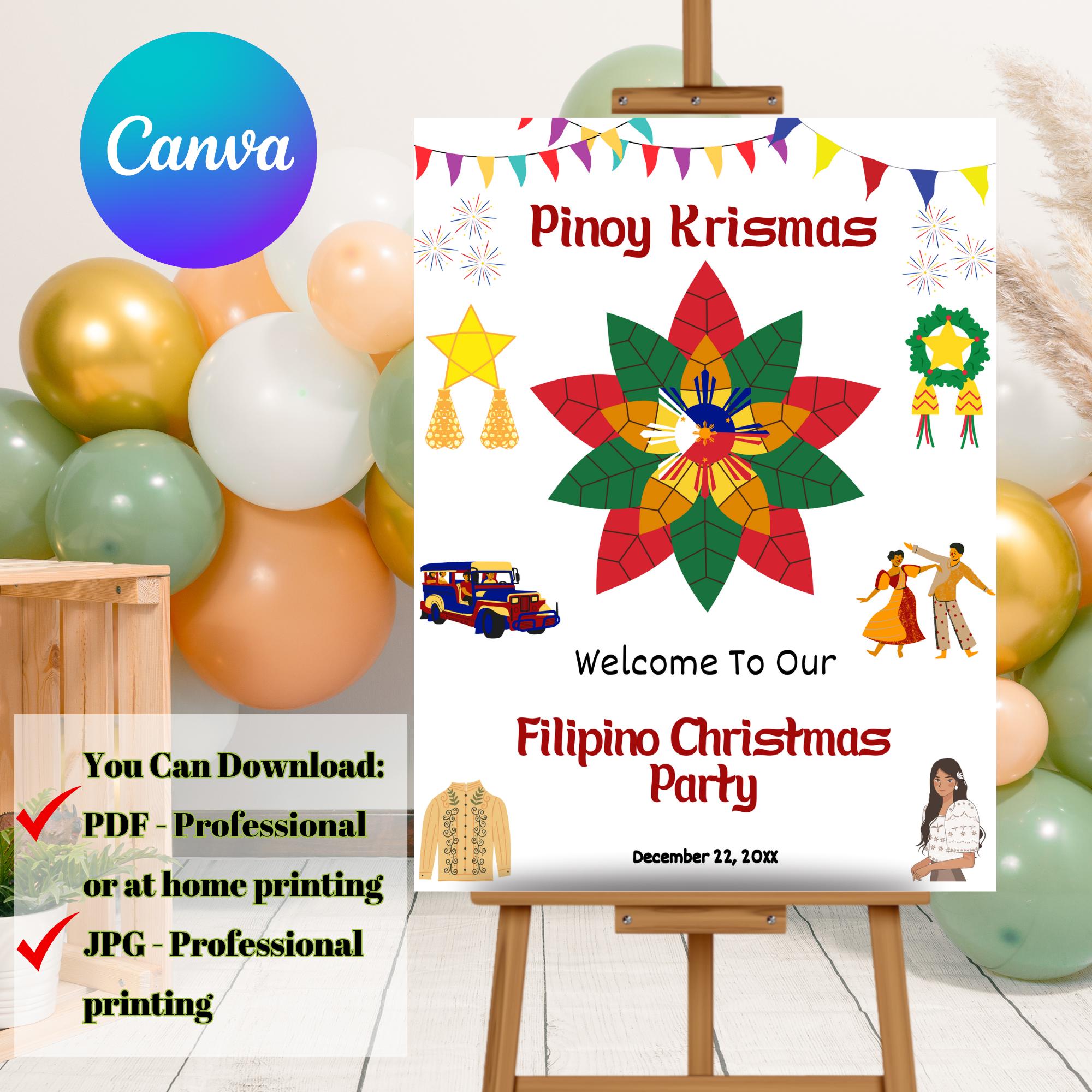 Editable Paskong Pinoy Party Welcome Sign Template, Printable Filipino ...