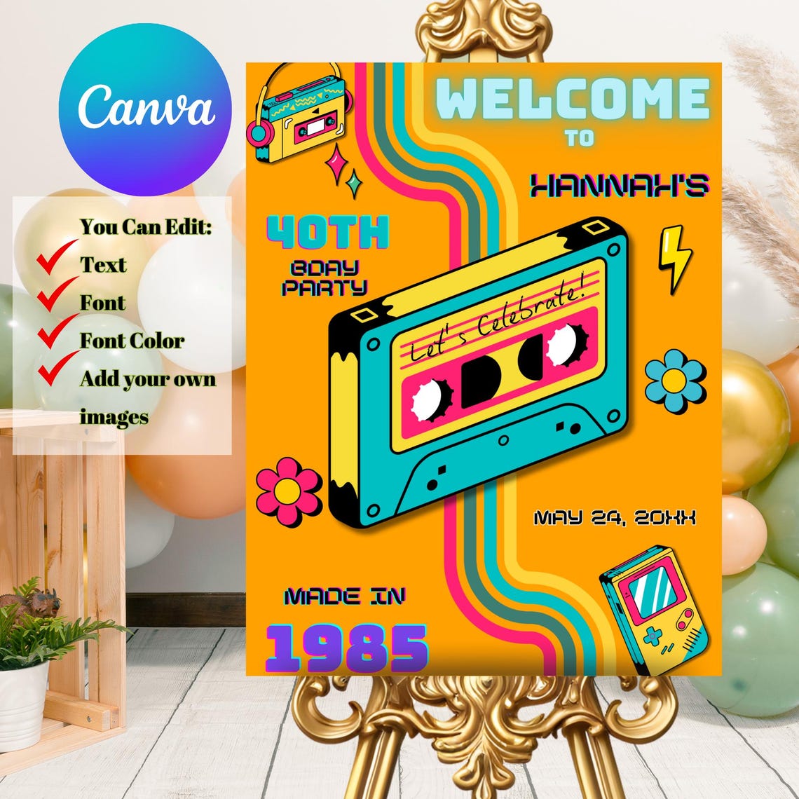 Editable Made in 1985 40th Birthday Party Welcome Sign Template ...