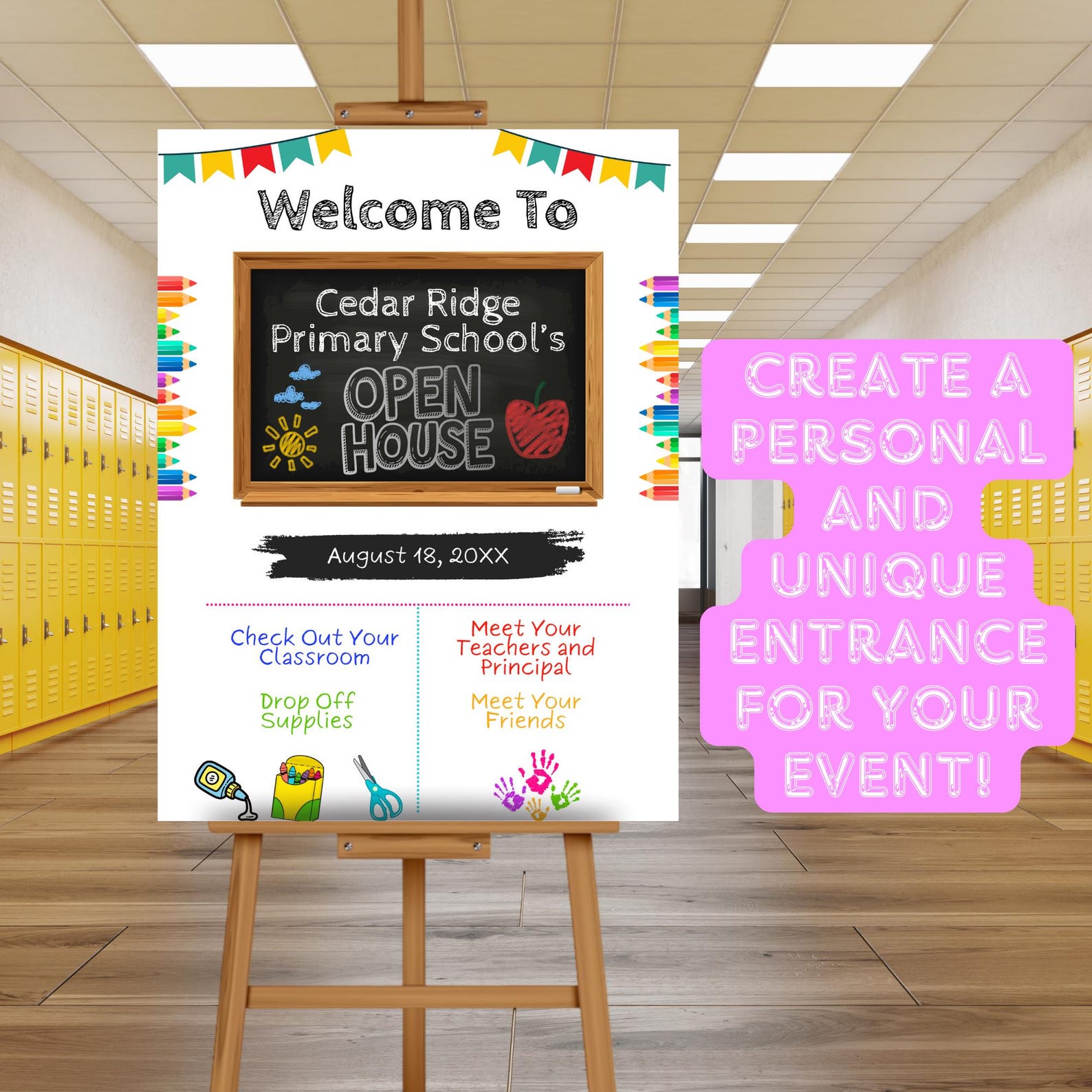 Editable Chalkboard Back to School Open House Welcome Sign Template ...