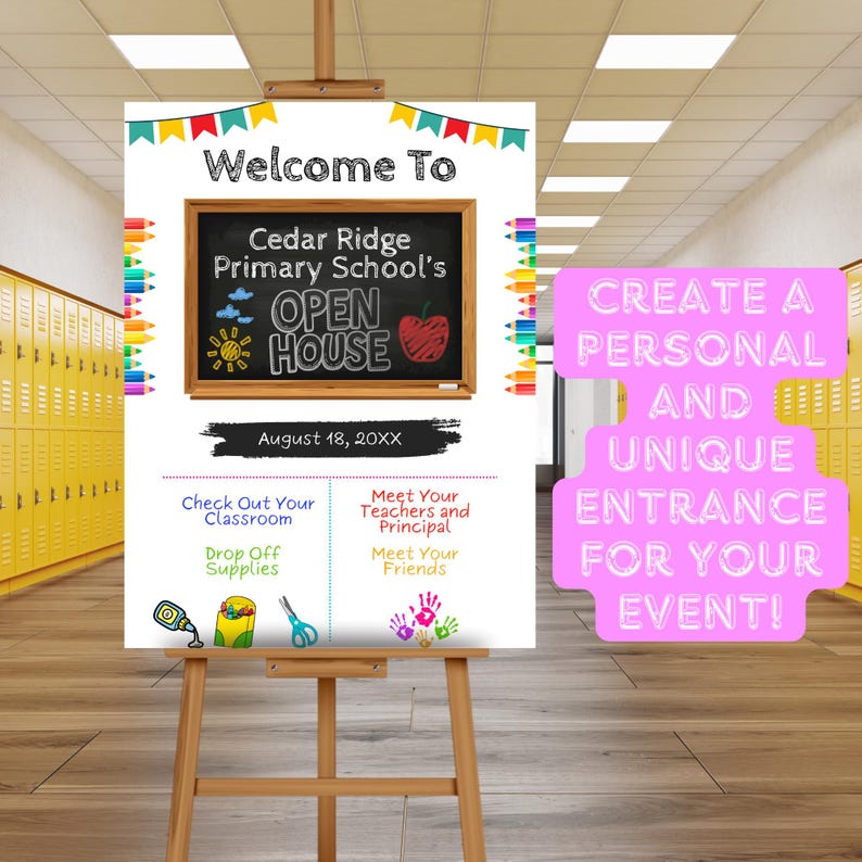 Editable Chalkboard Back to School Open House Welcome Sign Template ...
