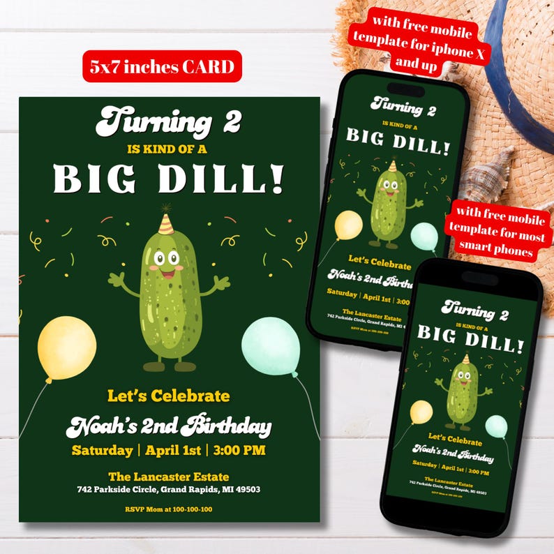 Editable Pickle Birthday Party Invitation Template, Printable Big Dill ...