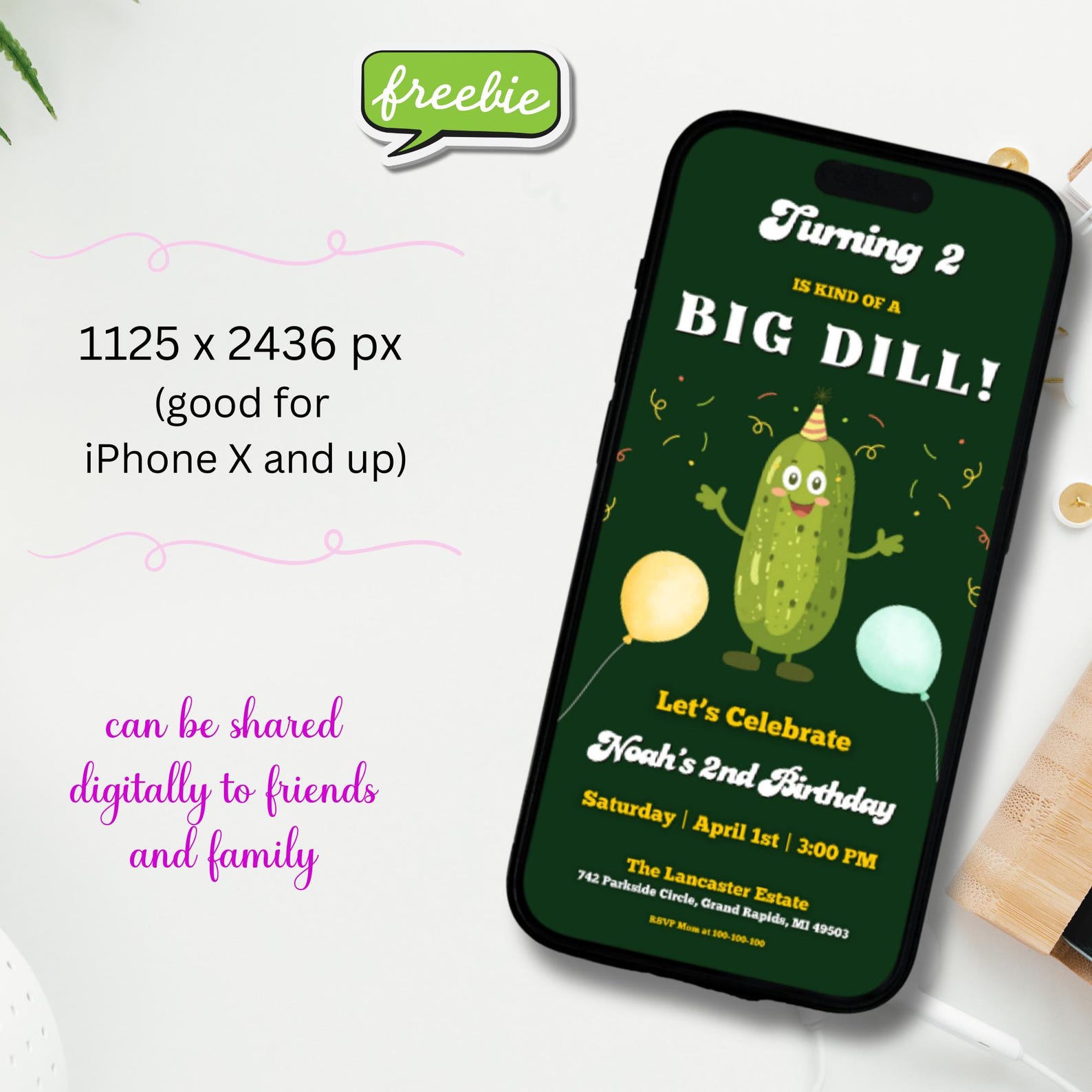 Editable Pickle Birthday Party Invitation Template, Printable Big Dill ...