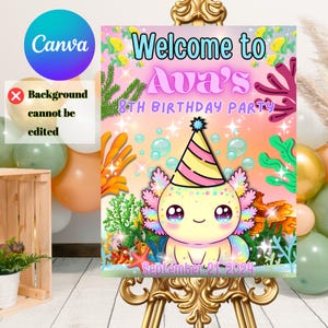Editable Yellow Axolotl Birthday Welcome Sign Template, Printable ...
