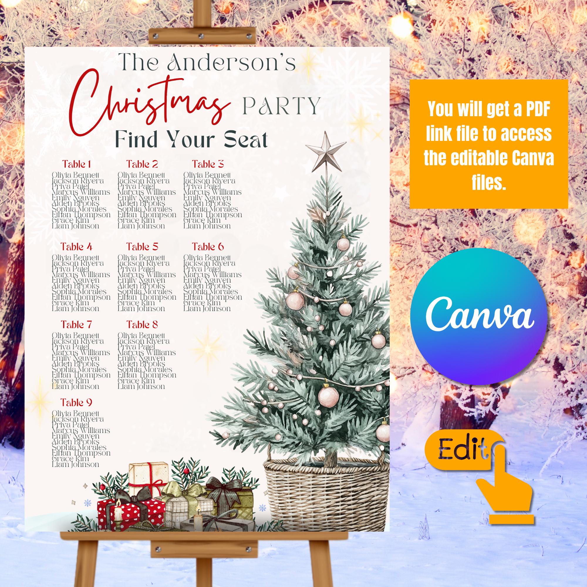 Editable Christmas Tree in a Basket Christmas Party Seating Chart ...