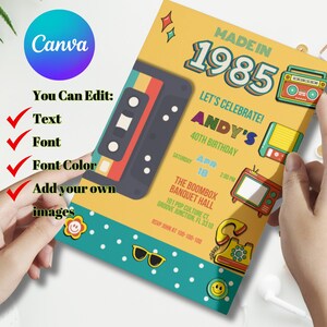 Birthday Party Invitation Template Made in 1985 Retro 80's Editable ...