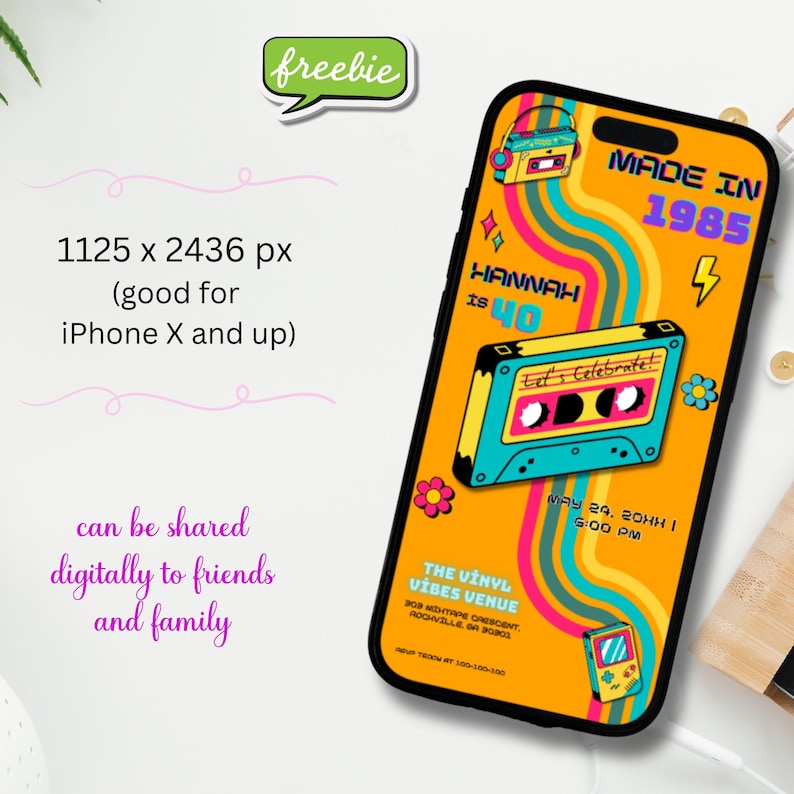 Editable Made in 1985 Retro 80's Birthday Party Invitation Template ...